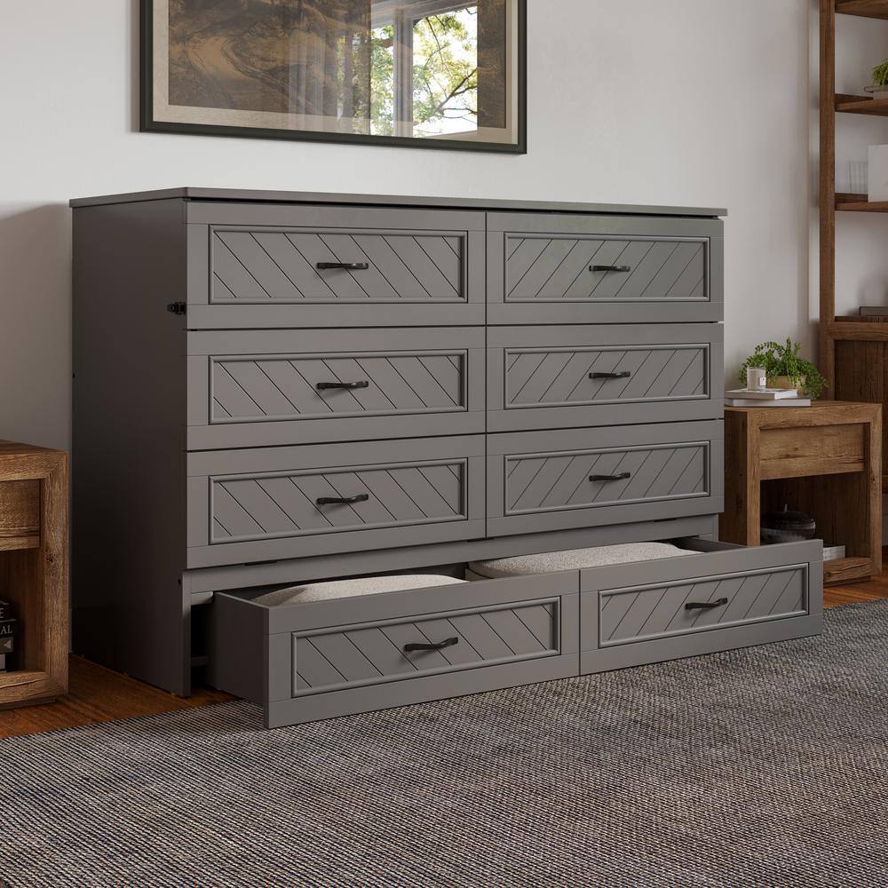 AFI Dakota Gray Wood Frame Queen Murphy Bed Chest with Storage Drawer ...