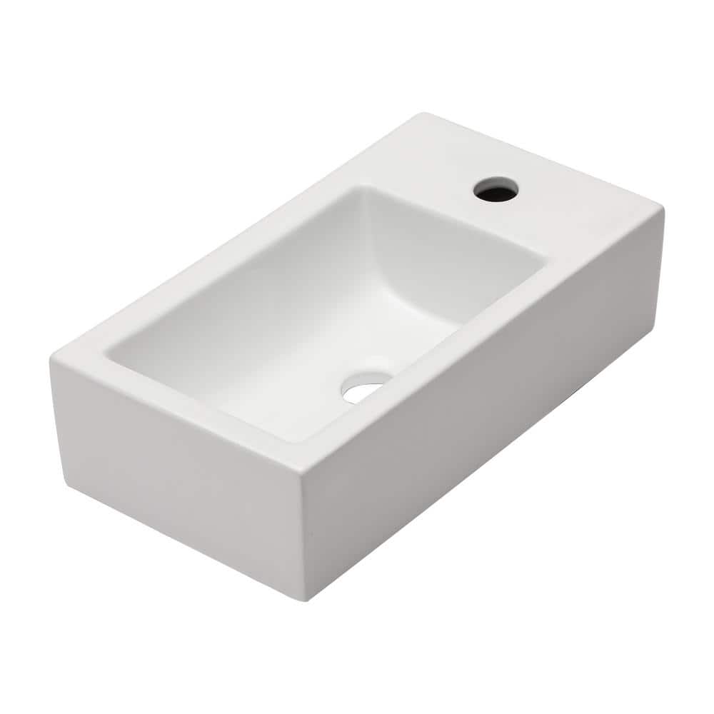 Sarlai 18 in. White Ceramic Rectangular Wall-Mounted Bath Vanity Small ...