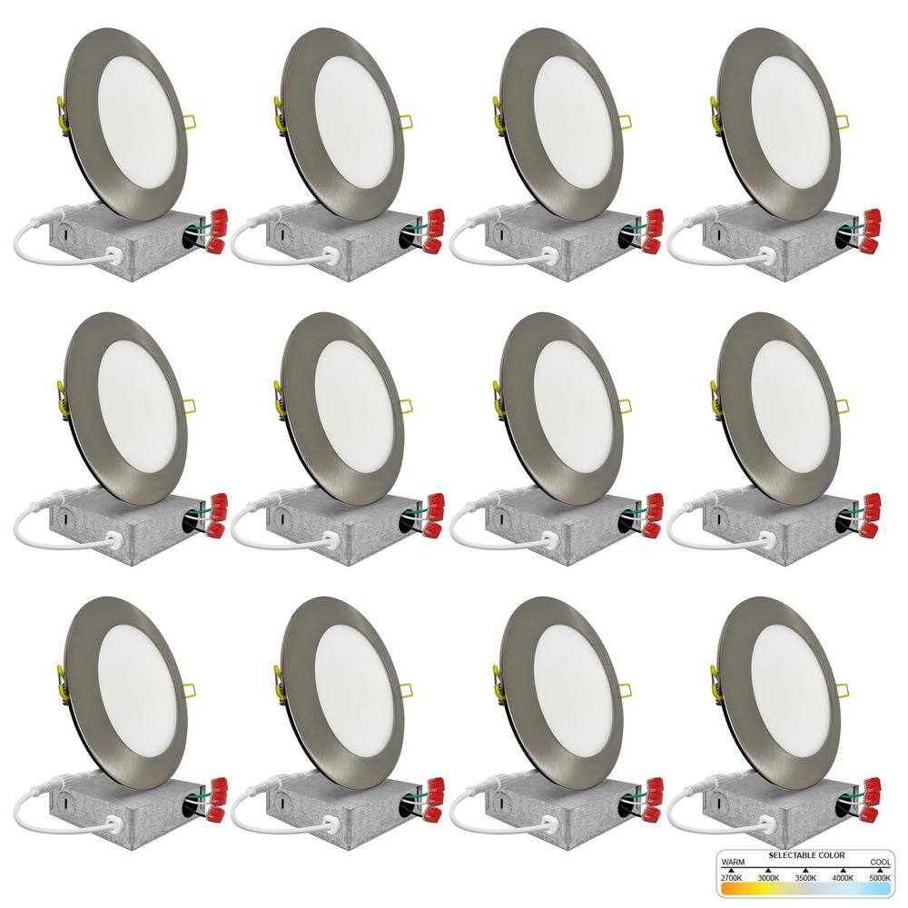 NuWatt 6 in. LED Brush Nickel Round Ultra Slim Canless Integrated LED ...