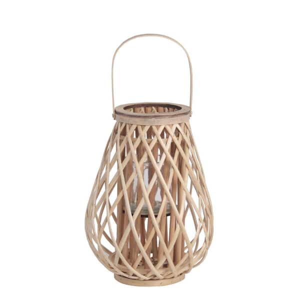 Benjara Brown Medium Bellied Bamboo Lantern with Lattice Design and ...