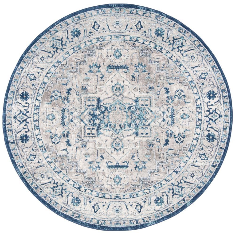 SAFAVIEH Brentwood Light Gray/Blue 9 ft. x 9 ft. Round Medallion ...