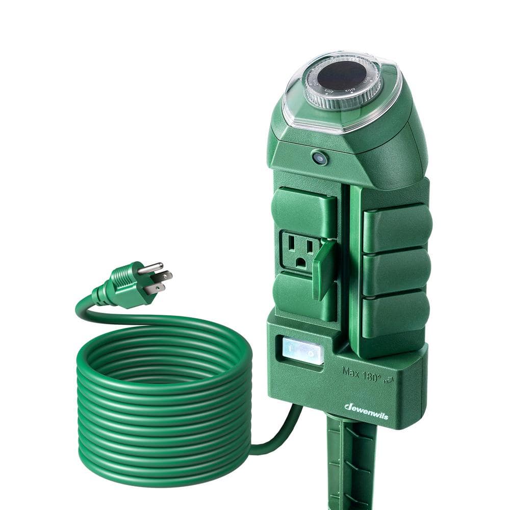 DEWENWILS Outdoor Power Strip Timer with Photocell Yard Stake Timer Dusk to Dawn Weatherproof Countdown Light Timer 6 Outlets 10ft Cord UL Listed