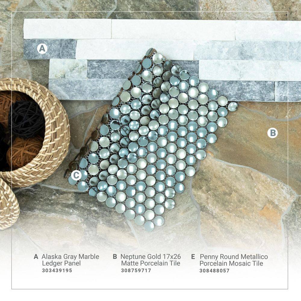 Buy Penny Round Metallico 11.3 in. x 12.2 in. Glossy Porcelain Floor ...