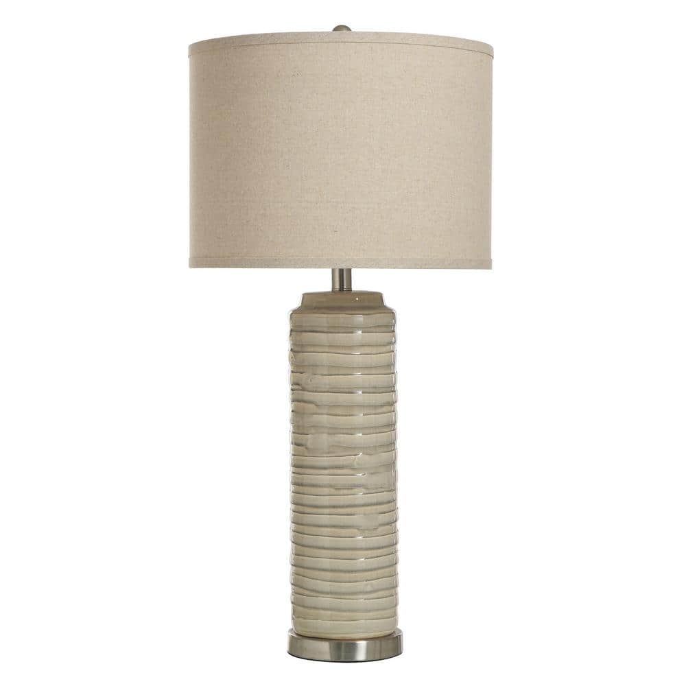 StyleCraft 30.59 in. Beige Table Lamp with Off White Styrene Shade ...