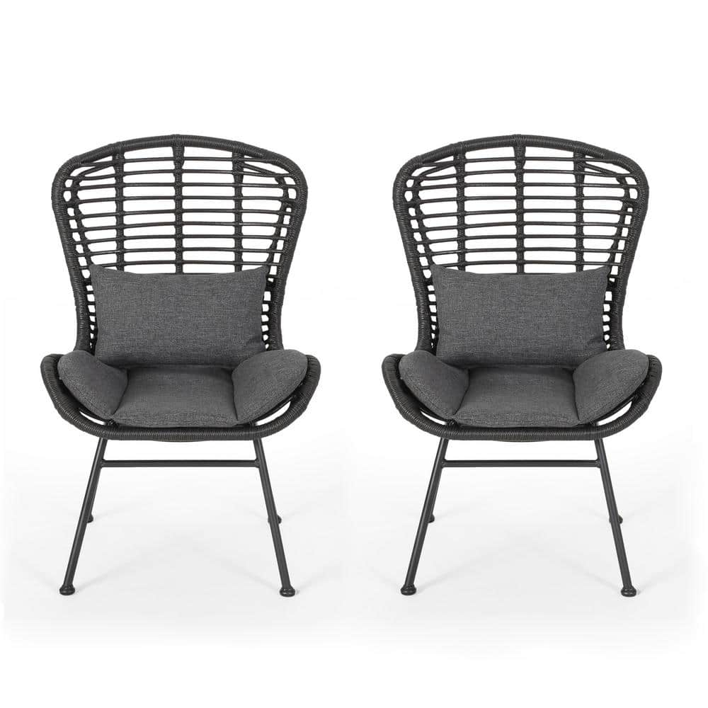 maocao hoom 2- Piece Black Metal and Wicker Outdoor Lounge Chair with ...