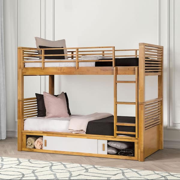 Furniture of America Anna Light Oak Twin over Twin Convertible Bunk Bed ...