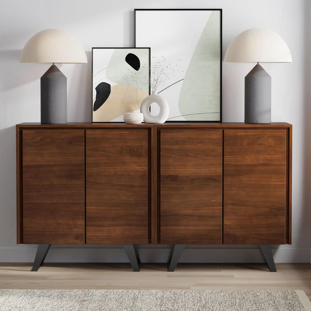 Simpli Home Lowry 42 in. Walnut Storage Cabinet (Set of 2 ...