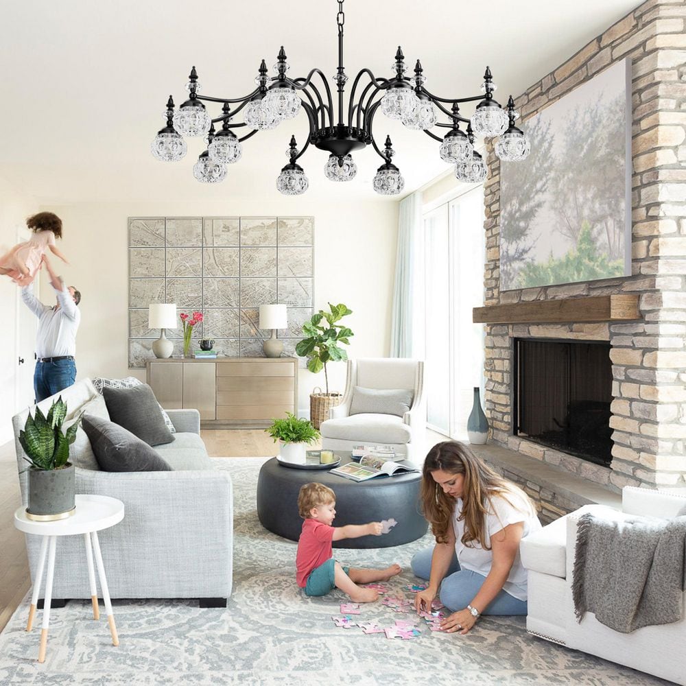 BAOURE 15 Lights Black Vintage Crystal Chandelier Farmhouse Round ...