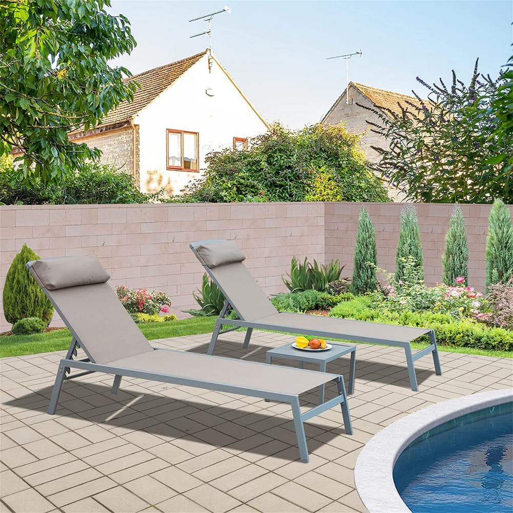 AUTMOON Pool Chaise Lounge Chairs Set of 3, Aluminum Outdoor Reclining ...