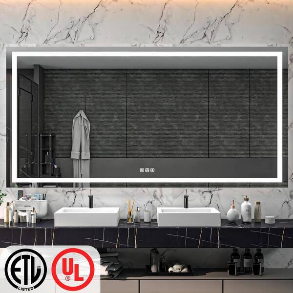 Reviews for TOOLKISS 96 in. W x 48 in. H Rectangular Frameless LED Light Anti-Fog Wall Bathroom ...