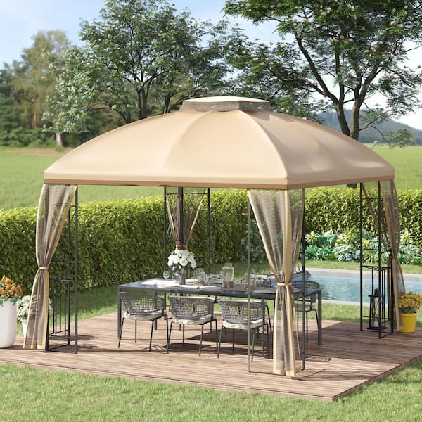 ToolCat 10 ft. x 10 ft. Patio Gazebo with Corner Shelves, Double Roof ...