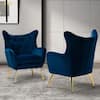 JAYDEN CREATION Jacob Golden Leg Navy Wingback Chair with Tufted Back ...