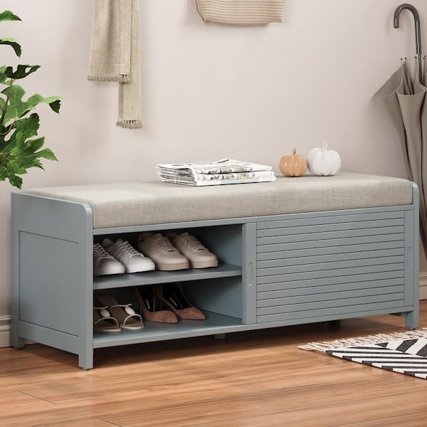 Nestfair Gray 16.5 in. H Distressed Shutter Storage Bench with Cushion ...