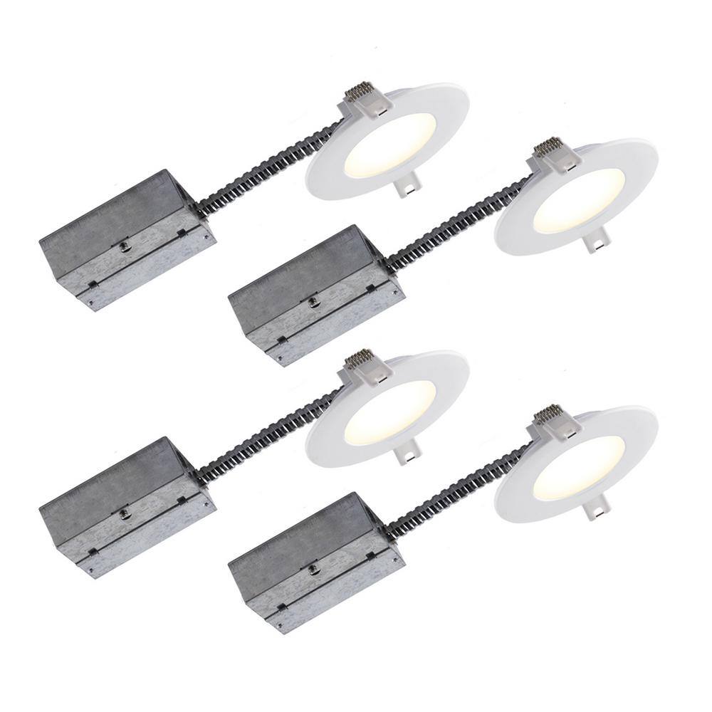 BAZZ 4 in. Slim Matte White Integrated LED Recessed Fixture Kit (4-Pack ...