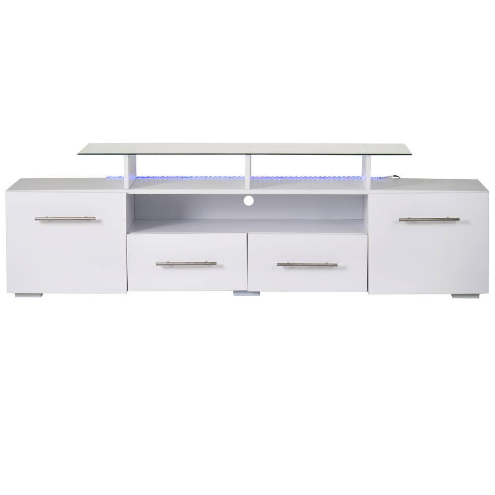 VERYKE 63 in. White Modern TV Stand with Color Changing LED Lights Open ...