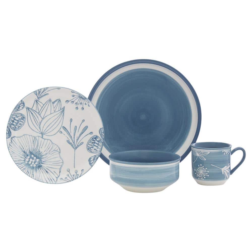 BAUM Couleur Blue Stoneware 16-Piece Dinnerware Set with Service for 4 ...