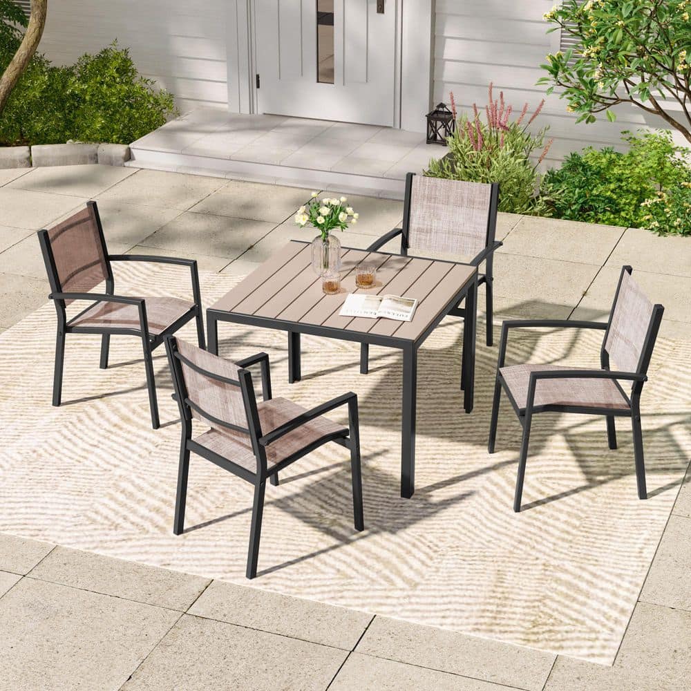 JOYESERY 5-Piece Outdoor Dining Set with 4-Textilene Chairs and a Metal ...