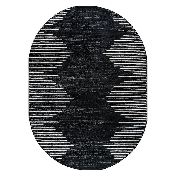 World Rug Gallery Fulton 5 ft. x 7 ft. Black Bohemian Stripe Oval Area ...