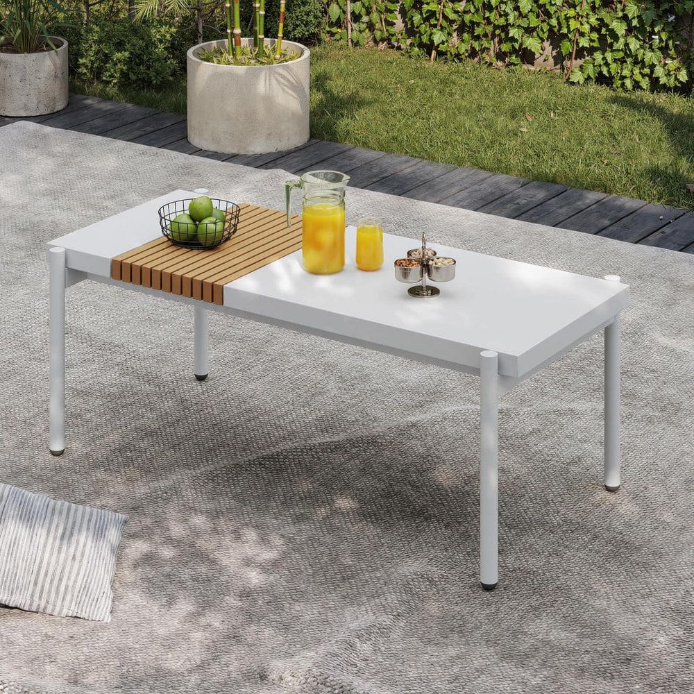 AURA OUTDOOR White Rectangle Metal Outdoor Patio All-Weather Coffee ...