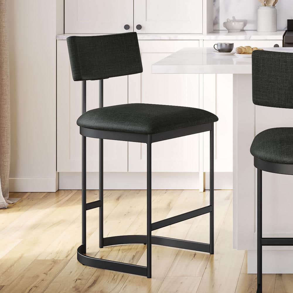 Amisco Lucio 30 in. H Black Polyester/Black Metal Back Bar Stool 44556 ...