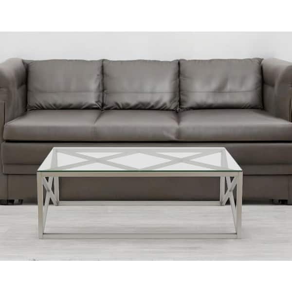 HomeRoots 46 in. Silver Rectangle Glass Coffee Table 2000521005 - The ...