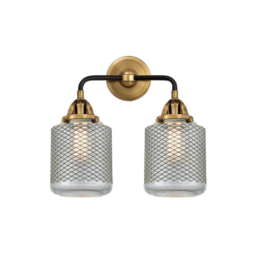 Innovations Stanton 14 in. 2 Light Black Antique Brass, Clear Wire Mesh ...