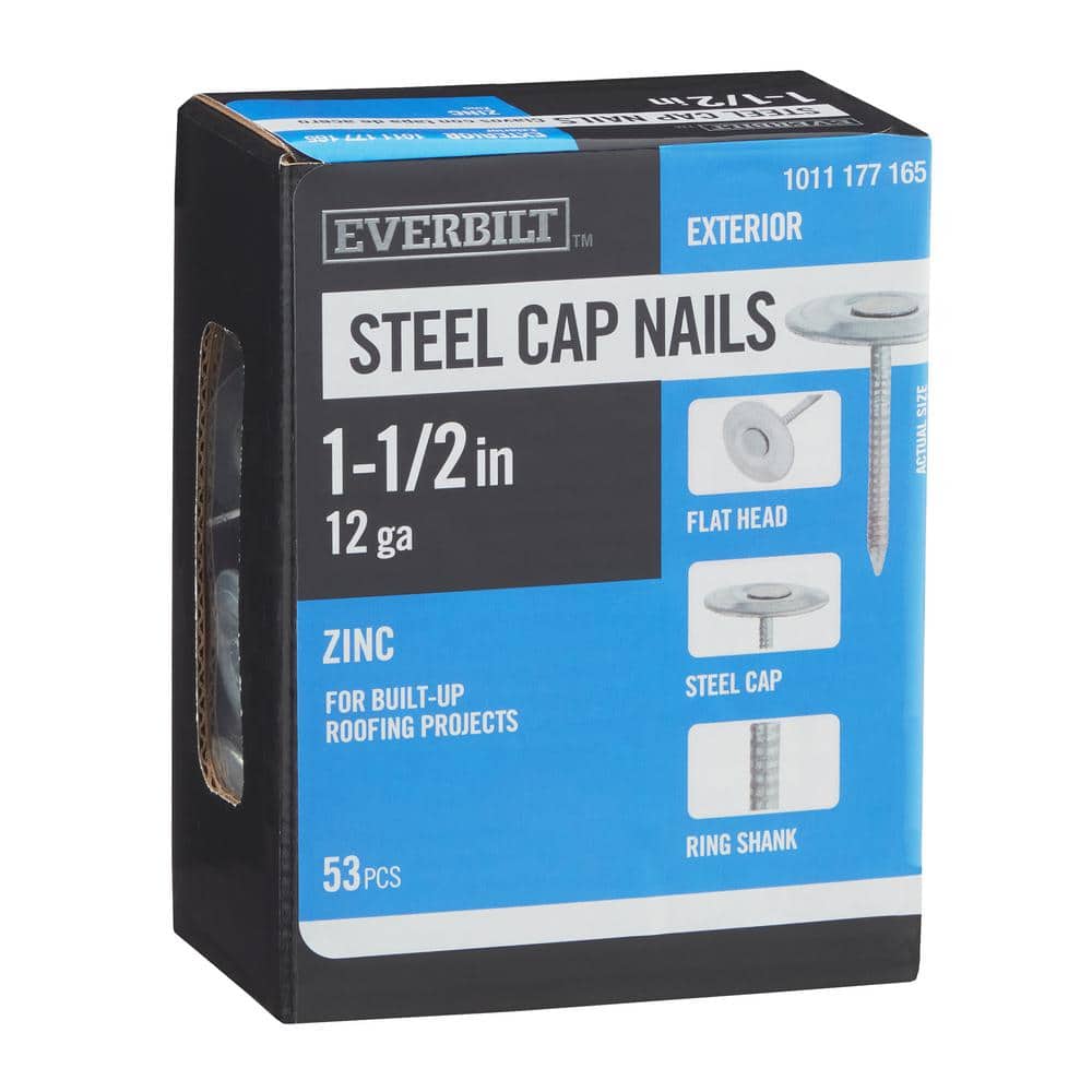 Everbilt 1-1/2 in. x 12D Zinc Ring Shank Steel Cap Non-Collated Roofing ...