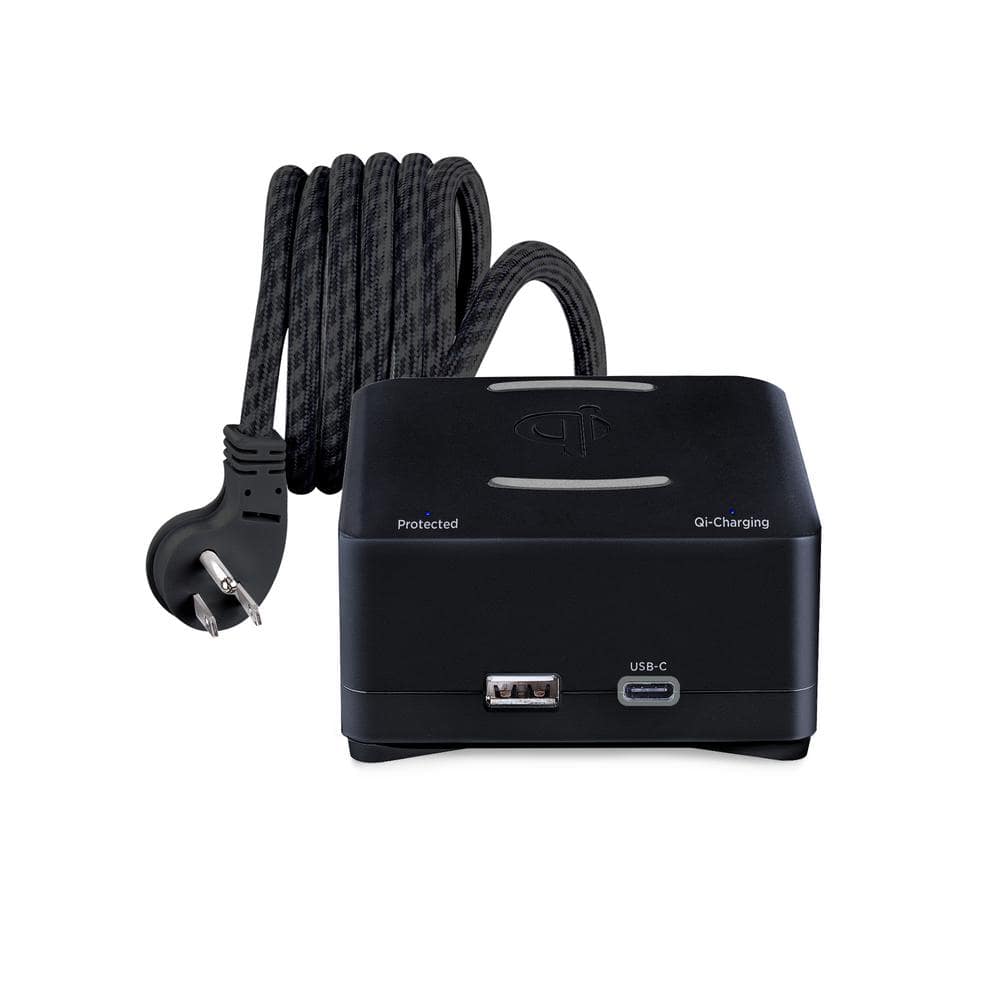 CyberPower 5 ft. 2-Outlet Surge Protector with Qi Charger, Power Cord ...