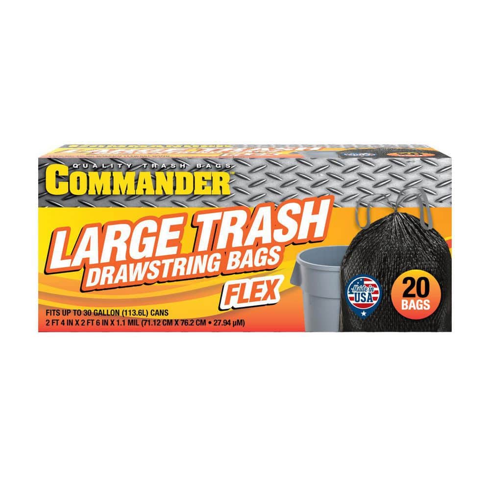 Commander 30 Gal. 1.1 MIL Black Flex Embossed Drawstring Trash Bags 28 ...
