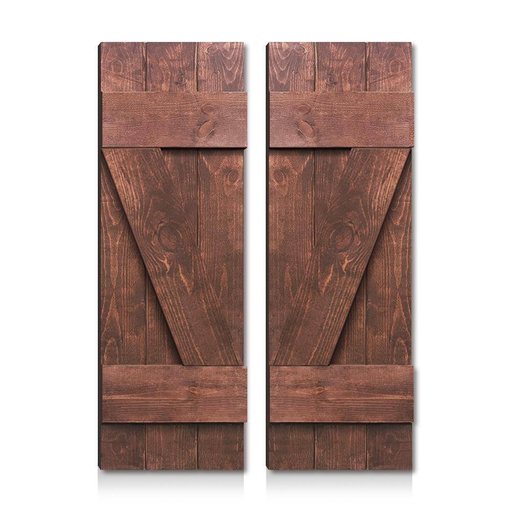 CALHOME 14 in. x 24 in. Pine Wood Closed Board and Batten Z Shutters Pair Walnut SHU-Z-w14-h24 ...