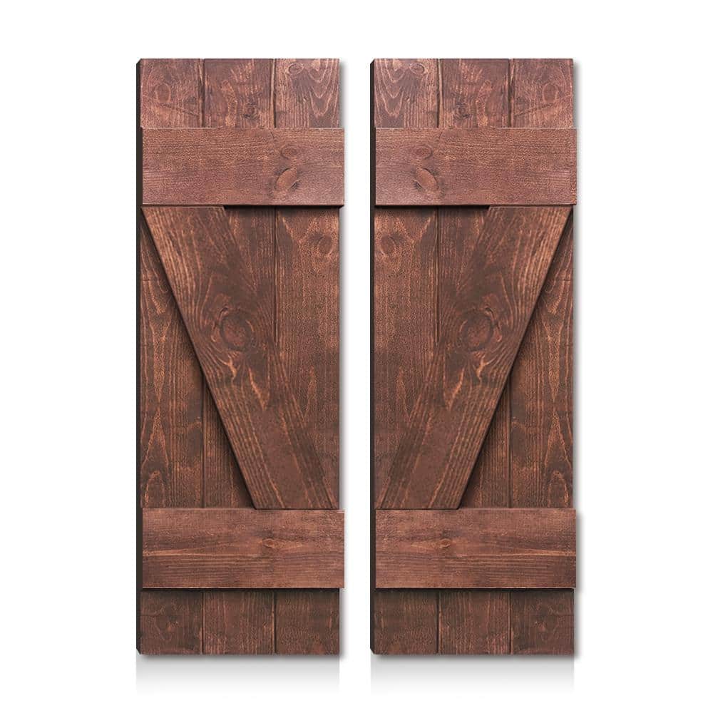 CALHOME 14 in. x 42 in. Pine Wood Closed Board and Batten Z Shutters ...