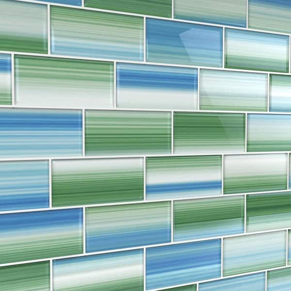 Bodesi Tidal 3 in. x 6 in. Glass Tile for Kitchen Backsplash and ...