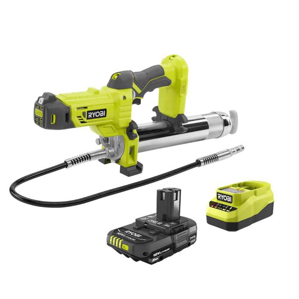 RYOBI ONE+ 18V Cordless Grease Gun with 2.0 Ah Battery and Charger ...