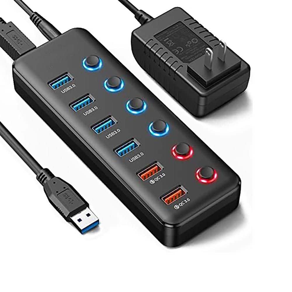 Lukyamzn 6-Port USB 3.0 Hub Splitter with 4-Data Ports and 2-QC 3.0 ...