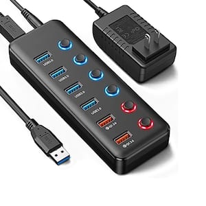 Lukyamzn 11-Port Powered USB 3.0 Hub with 10 Data Transfer Ports and 1 Smart Charging Port ...