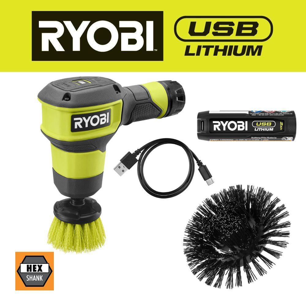 RYOBI USB Lithium Compact Scrubber Kit with 2.0 Ah Battery, and USB ...