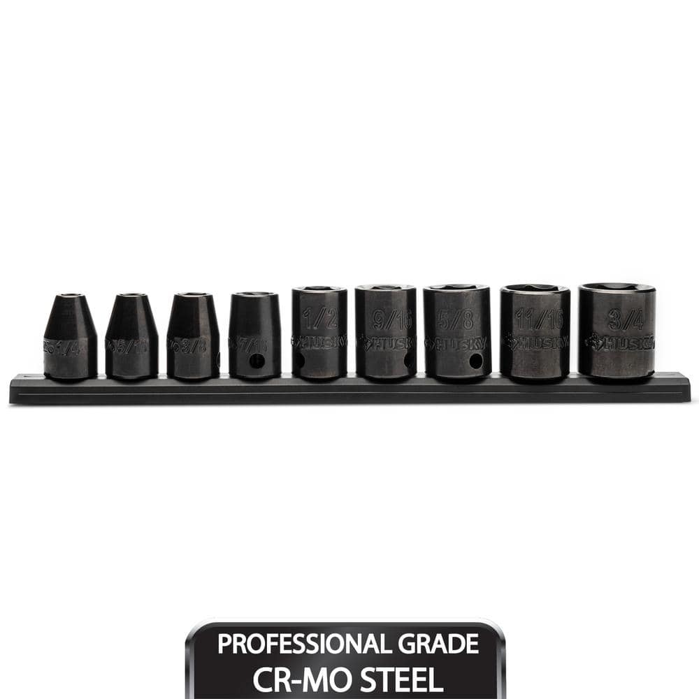 Husky 3/8 in. Drive Standard SAE 6-Point Impact Socket Set (9-Piece ...