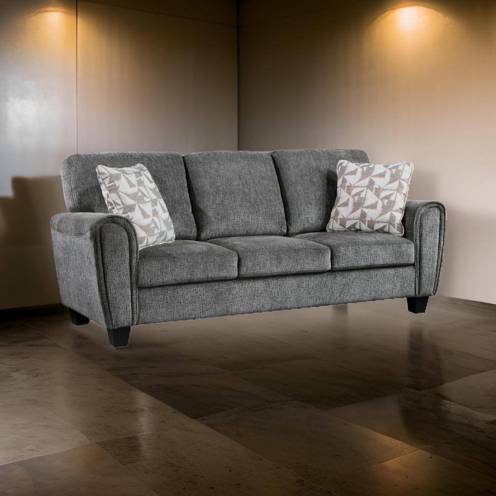 Benjara Lucy 85 in. Straight Arm Fabric Rectangle Sofa in Gray and ...
