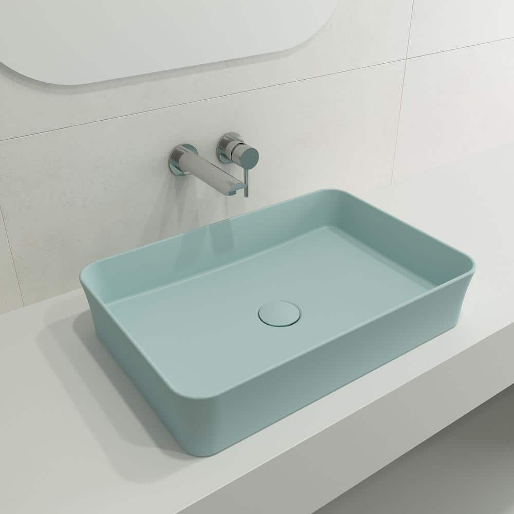 BOCCHI Sottile Matte Ice Blue Fireclay Rectangular 21.5 in. Vessel Sink ...