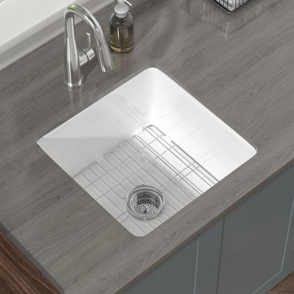 HOMLYLINK White Fireclay Kitchen Sink 18 in. Drop-in/Undermount Dual ...