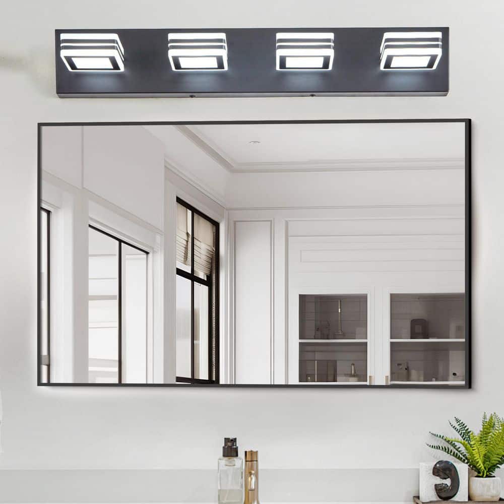 TMFXGX 26 in. 4-Light Black LED Vanity Light Bar with Square Acrylic ...