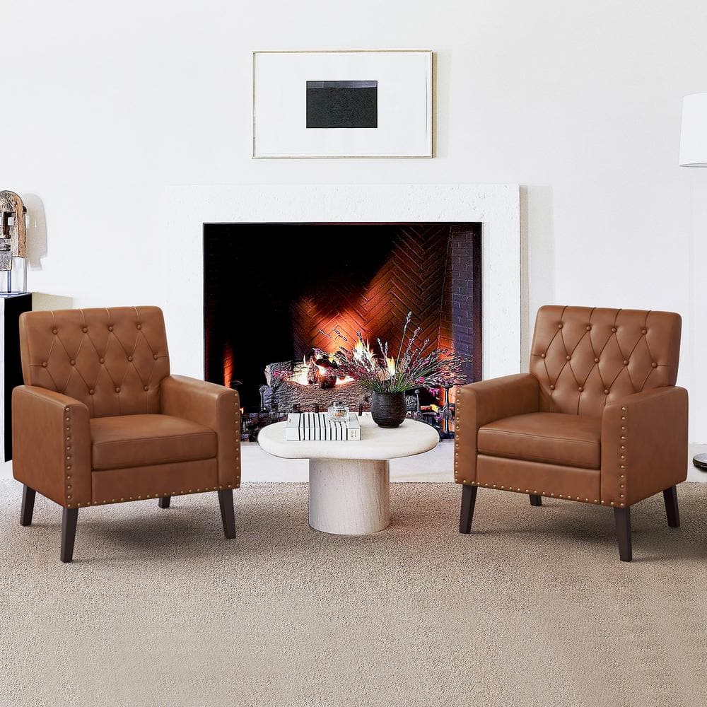 Reviews for LUE BONA Camel and Walnut Faux Leather Mid Century Modern ...