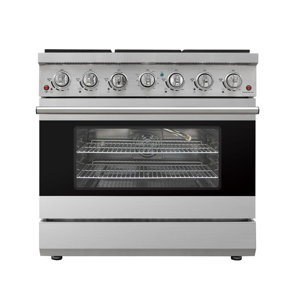 Duro 36 in. 6-Burner Gas Range in Stainless Steel with Convection Oven ...