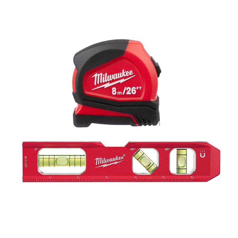 Milwaukee 8 m/26 ft. Compact Tape Measure with 7 in. Billet Torpedo ...