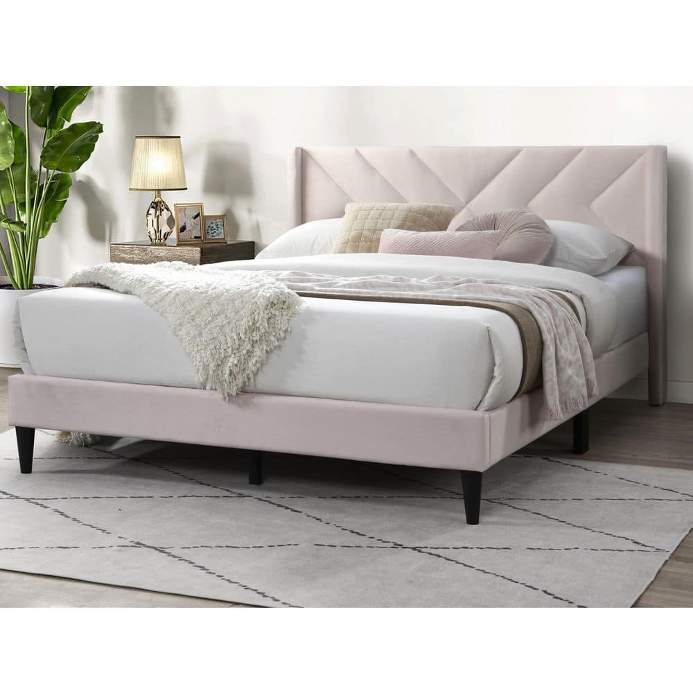 Noble House Scott Light Pink Wood Frame Full Size Velvet Upholstered ...