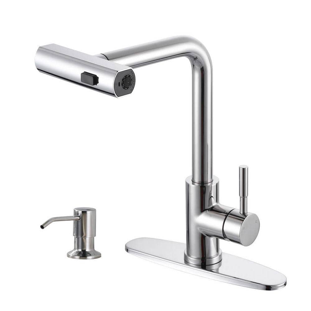 ALEASHA Chrome 3-Mode 13.5 in. H 360° swivel Pull-Out Sprayer Kitchen ...