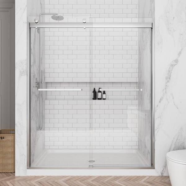 ANGELES HOME 46-48 in. W x74 in. H Sliding Frameless Shower Door in Matted Black Finish with 5/ ...