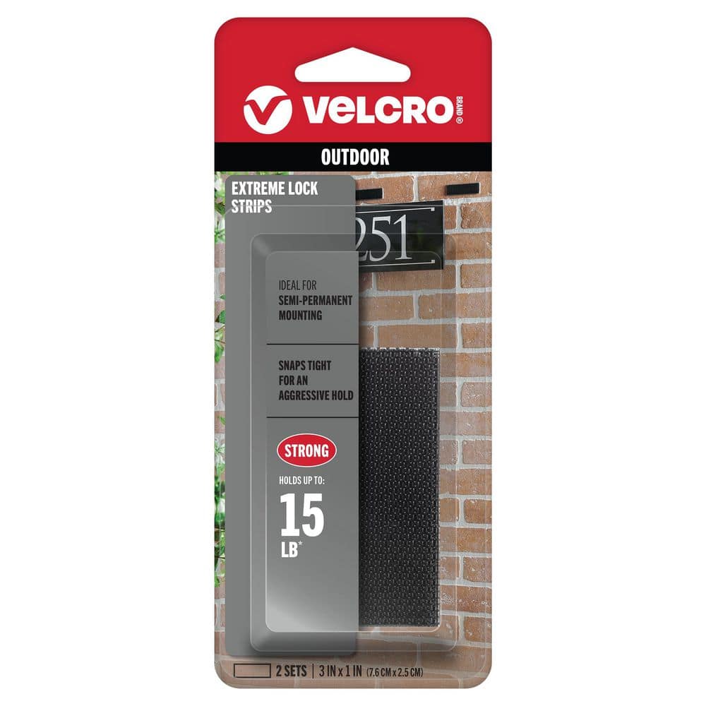 VELCRO Extreme Lock Outdoor 4-Pack, 2-Sets Strips 3 in. x 1 in. Black ...