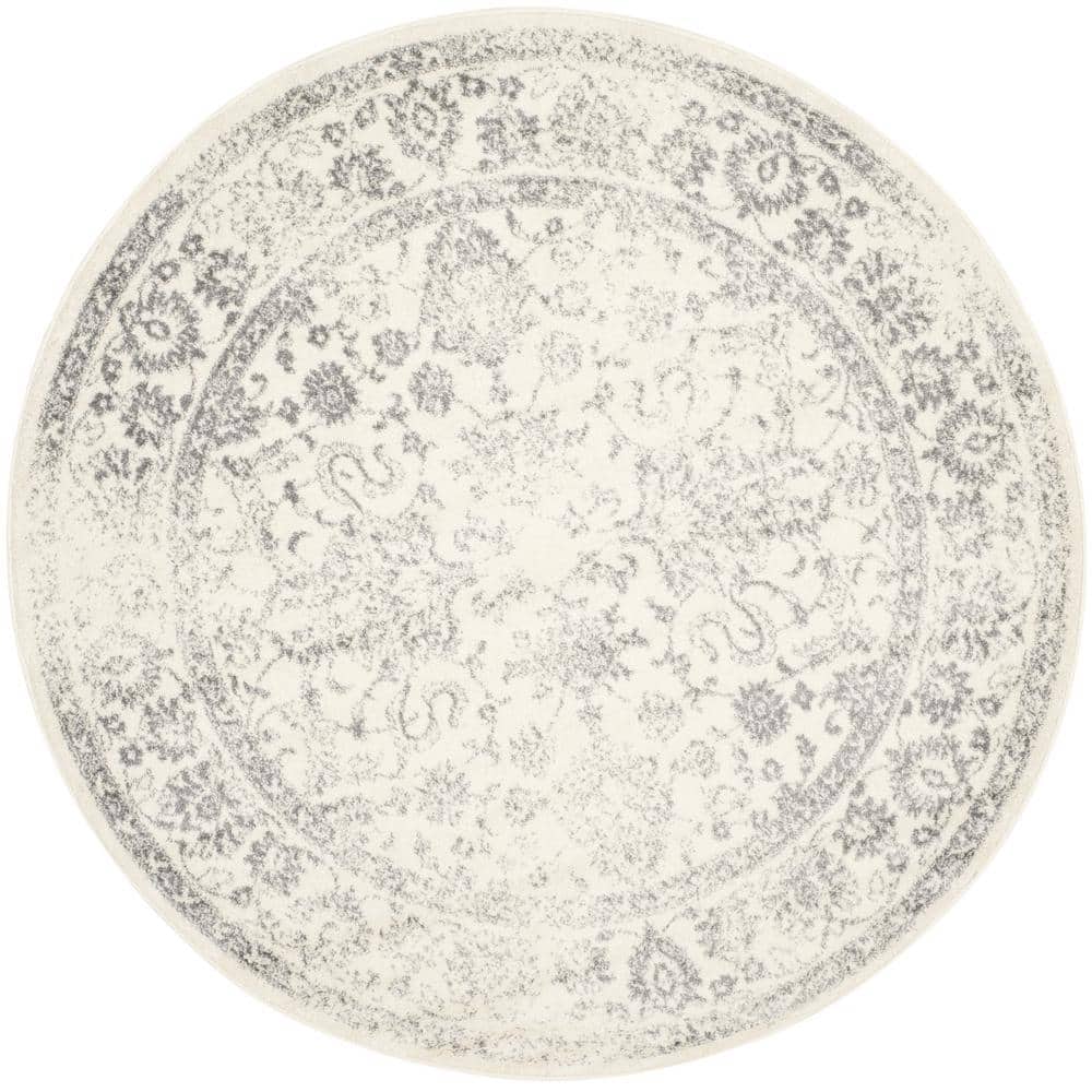 SAFAVIEH Adirondack Ivory/Silver 6 ft. x 6 ft. Round Distressed Border ...