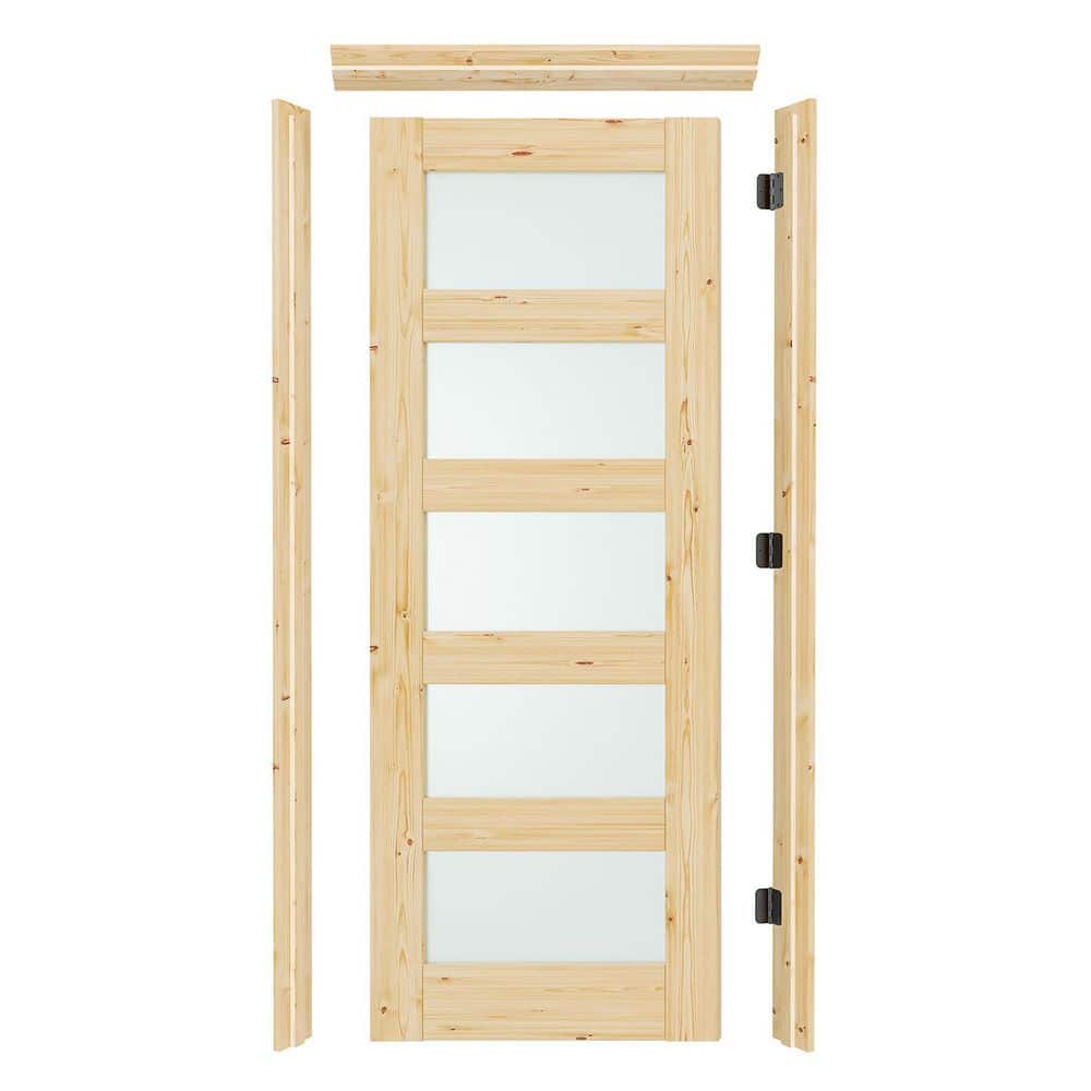 TENONER 32in. x 80in. 5 Lite Frosted Glass Right Handed Brown Solid ...